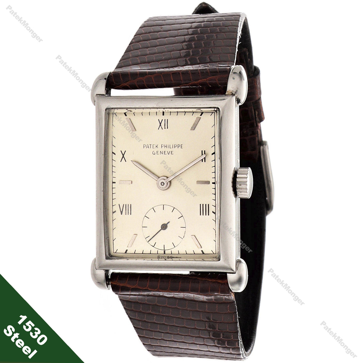 Patek Philippe 1530A Vintage Stainless Steel Rectangular Watch with Te – PatekMonger